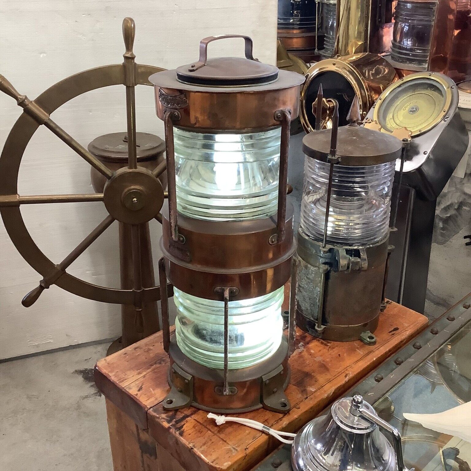Dual Pane Copper Anchor Lantern • Antiques of the Sea